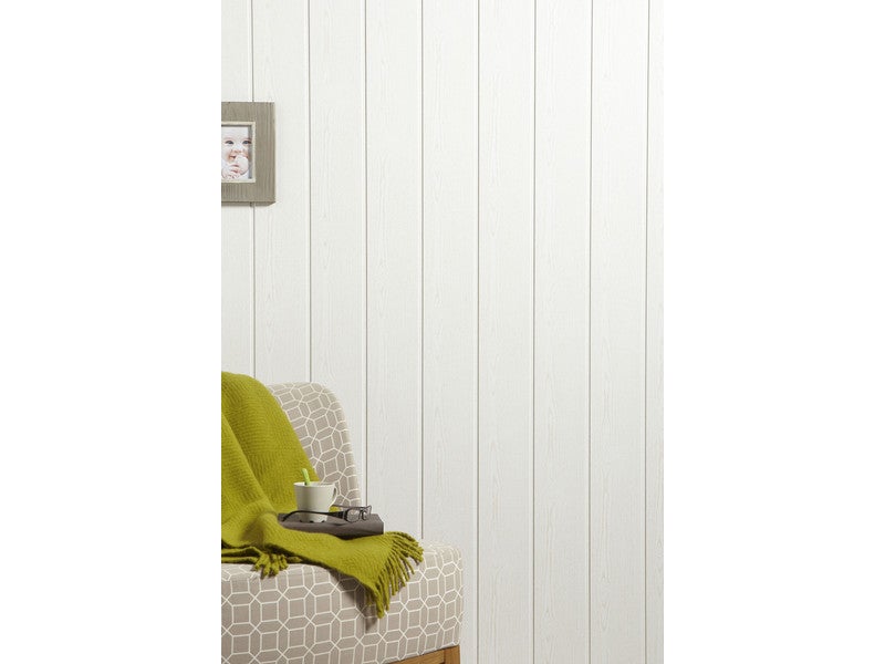 Lambris Mdf Revêtu Frêne Blanc, L.260 X L.15 Cm, Ep.8 Mm