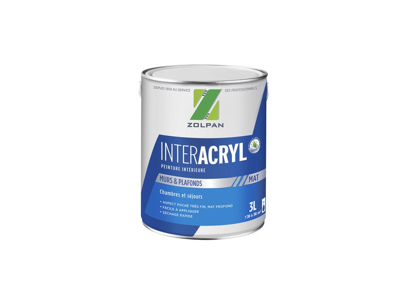 Peinture Mur Et Plafond Zolpan Inter Acrylique Blanc Mat, 3 L