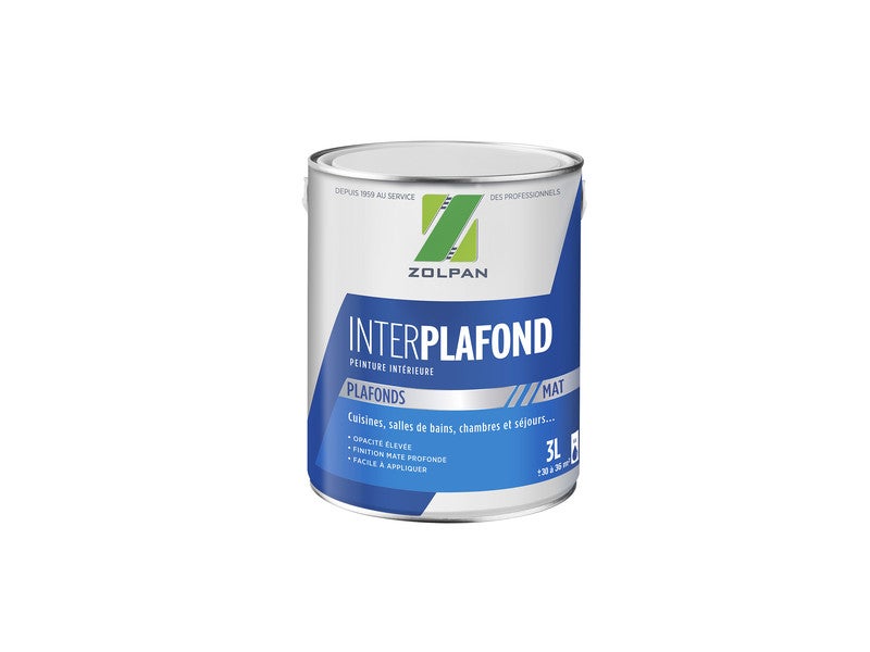 Peinture Plafond Zolpan Inter Plafond Blanc Mat, 3 L