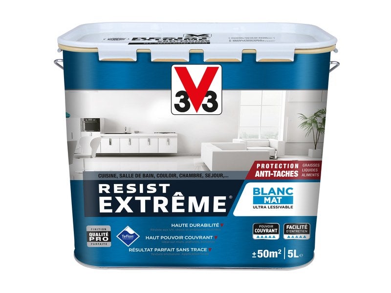 Peinture Mur, Plafond Et Boiserie V33 Résist' Extrême® Blanc Mat, 5 L