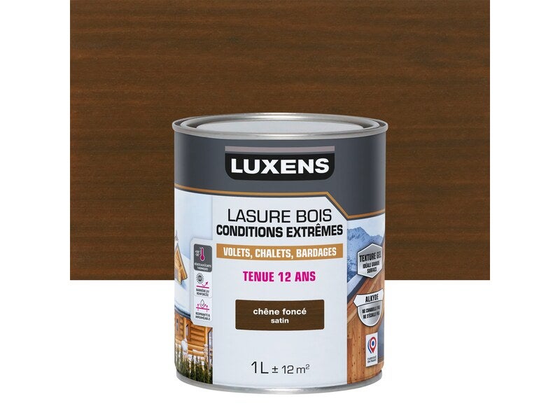 Lasure LUXENS Conditions extrêmes 12 ans chême foncé brillant 1 litre